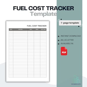 Fuel Cost Tracker Printable Template Fuel Expense Tracker Fuel ...