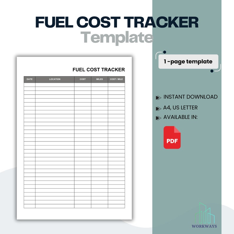 Fuel Cost Tracker Printable Template Fuel Expense Tracker Fuel ...