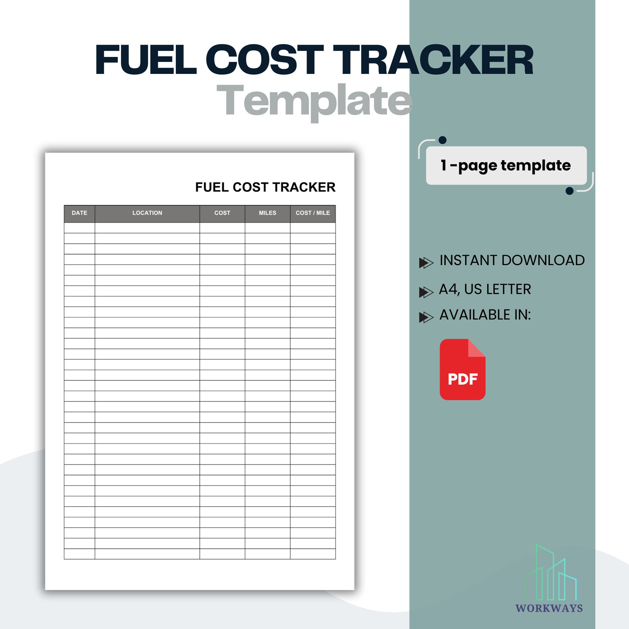 Fuel Cost Tracker Printable Template Fuel Expense Tracker Fuel ...