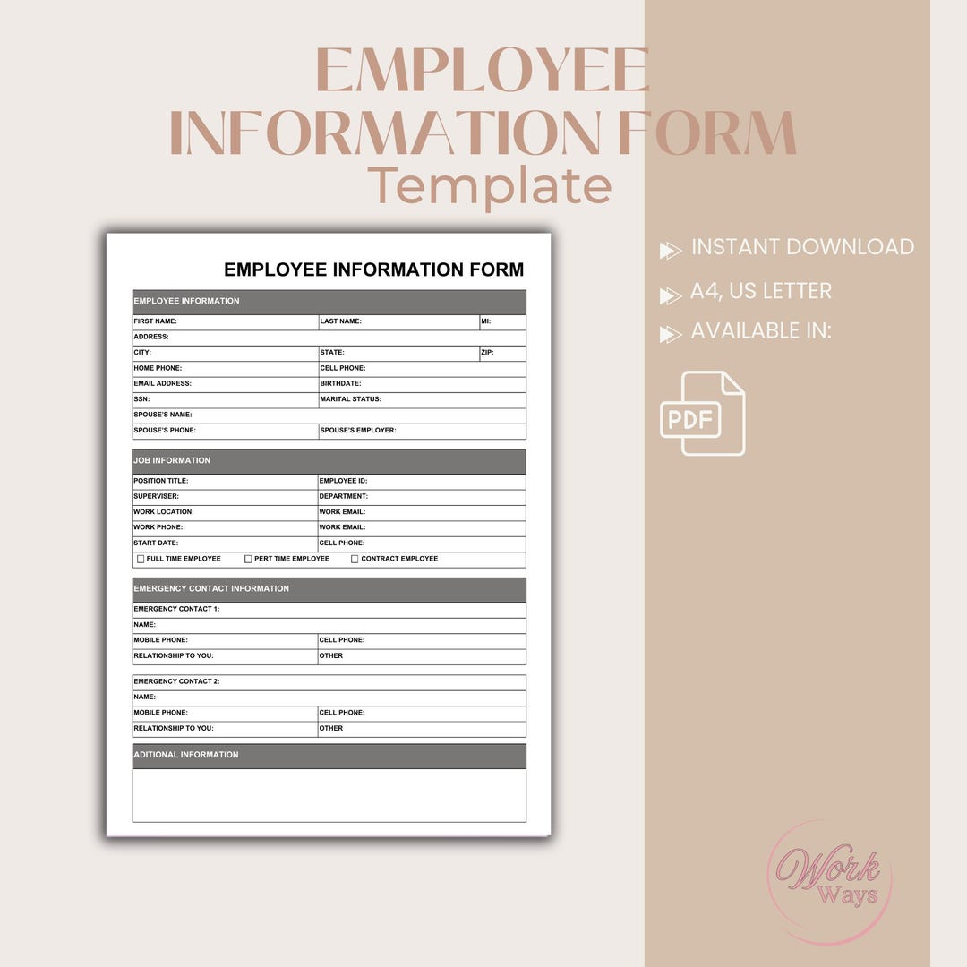 Employee Information Form | New-hire Form | HR Template | Onboarding ...
