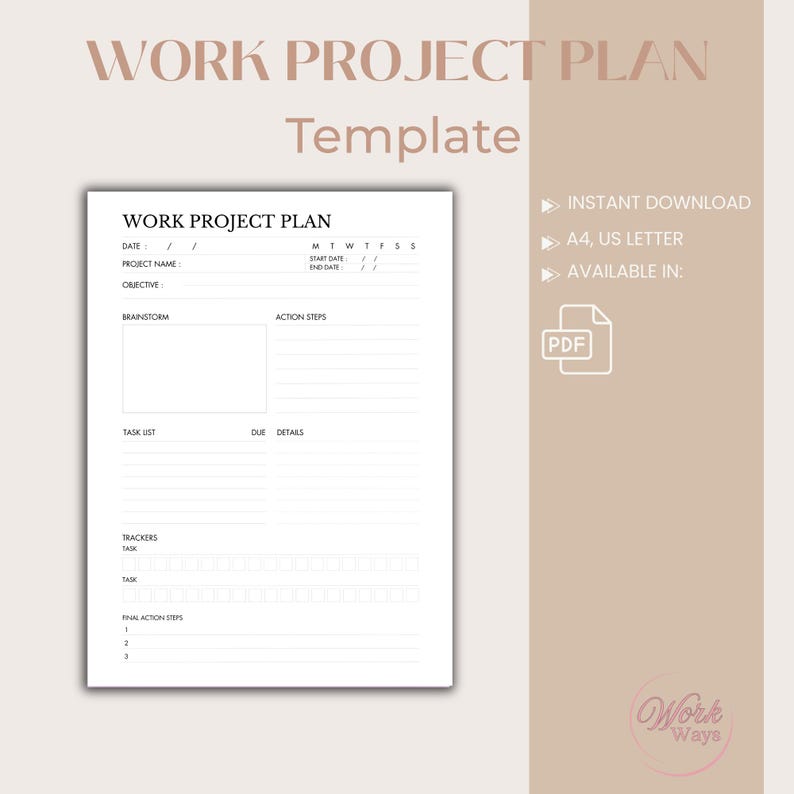 Work Project Plan Template: Task Tracker (PDF) - Etsy