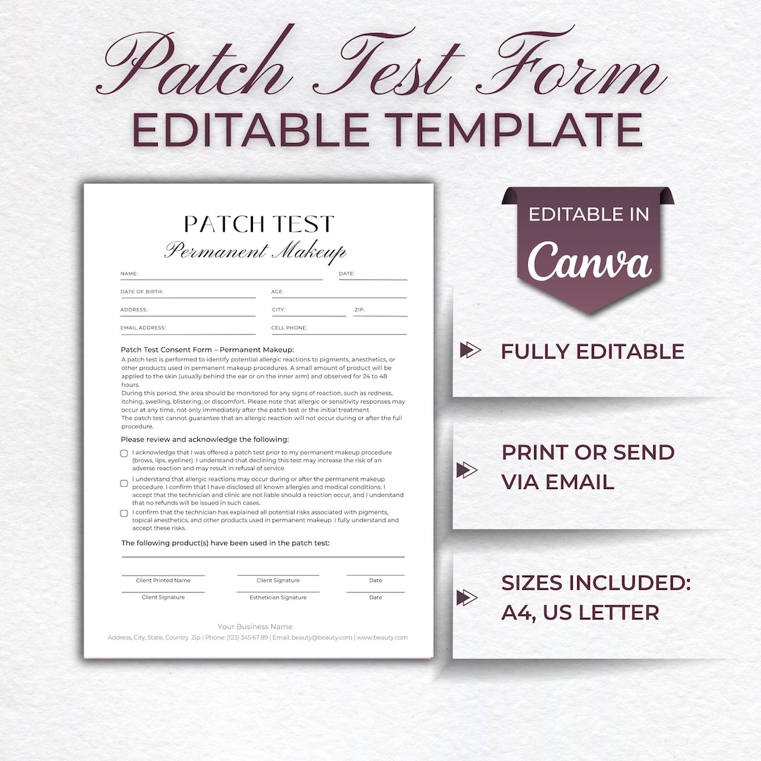 Patch Test Form, Editable Skin Consultation Forms: Skincare Business ...