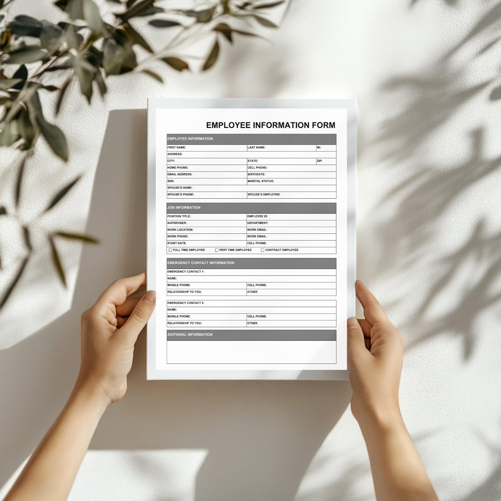 Employee Information Form | New-hire Form | HR Template | Onboarding ...