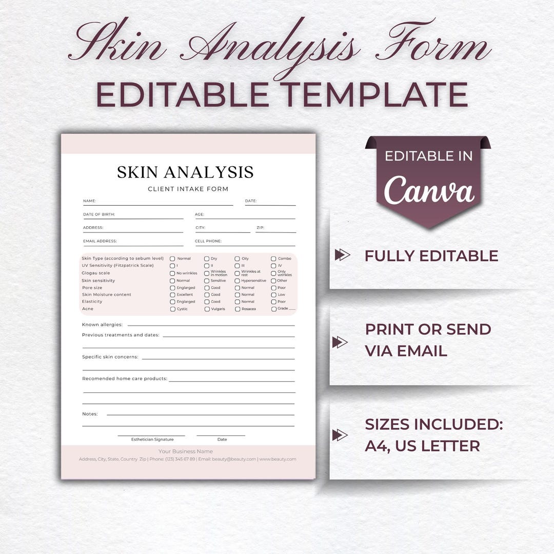 Skin Analysis Form, Facial Consultation Form, Salon Esthetician Forms ...