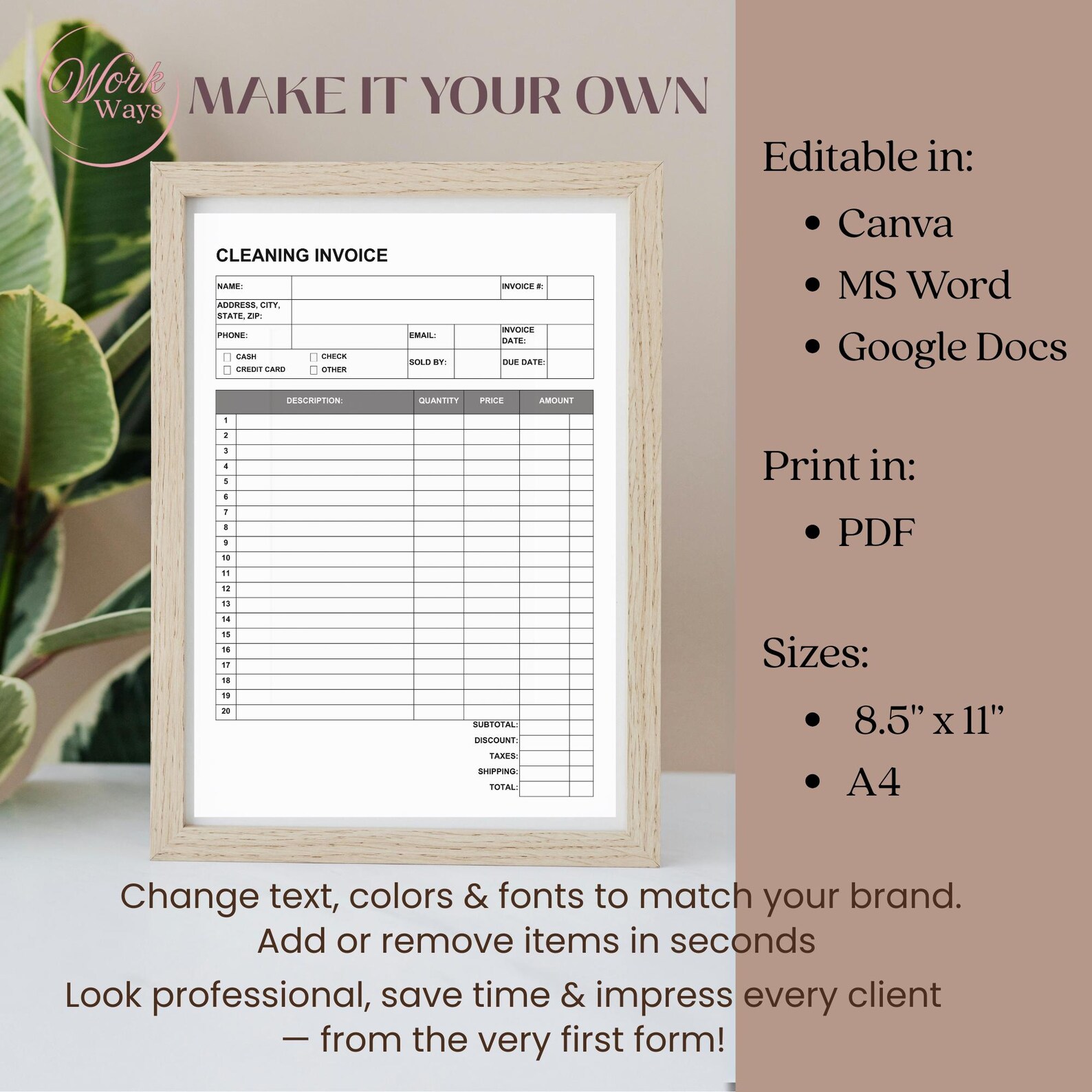 Cleaning Invoice Template: Editable Janitorial Billing (PDF, Word) - Etsy