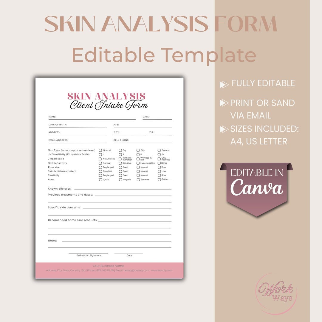 Facial Consultation Form, Skin Analysis Form, Salon Esthetician Forms ...