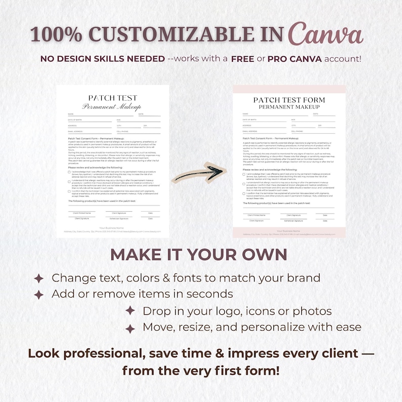 Patch Test Form, Editable Skin Consultation Forms: Skincare Business ...