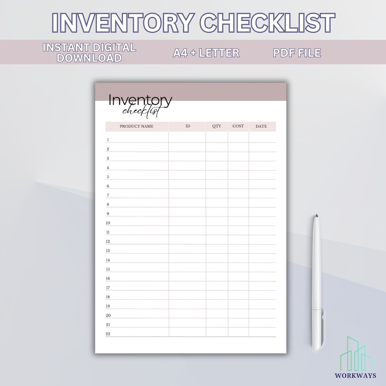 Inventory Checklist | Inventory Template Printable | Inventory Tracker ...