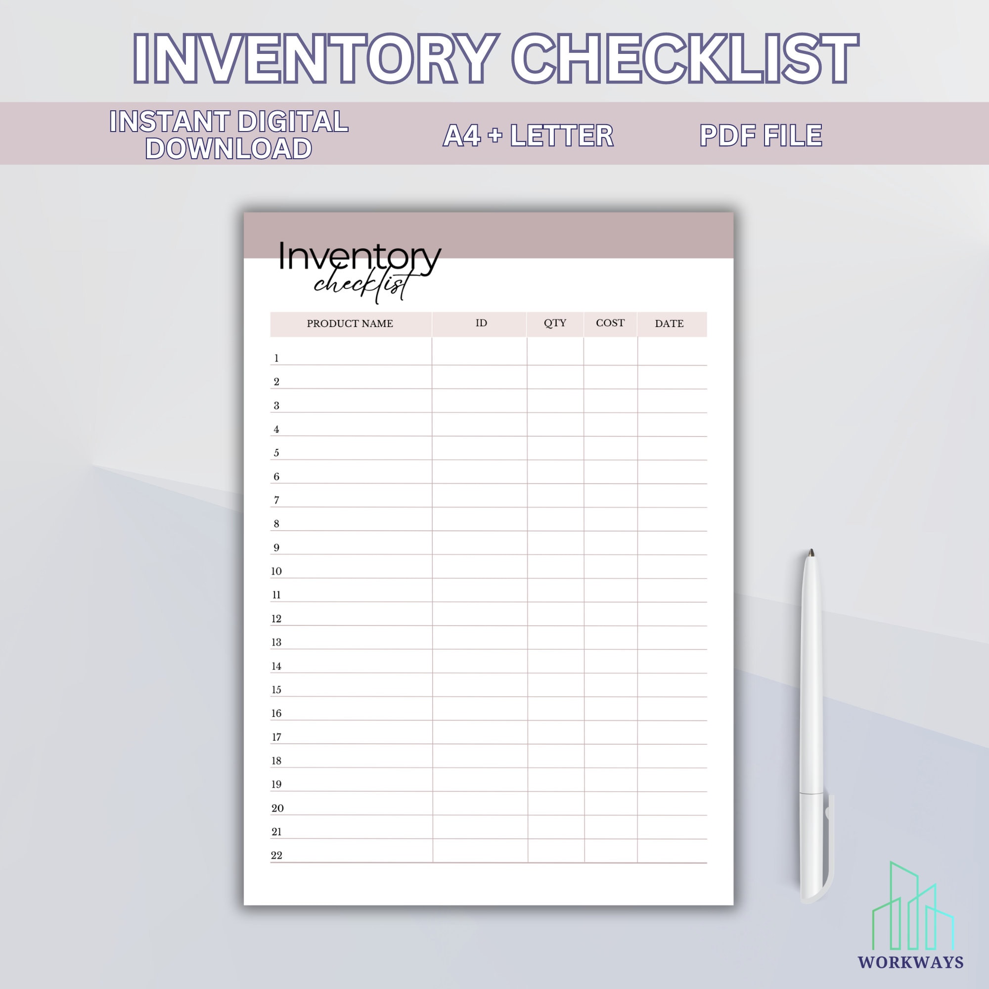 Inventory Checklist | Inventory Template Printable | Inventory Tracker ...