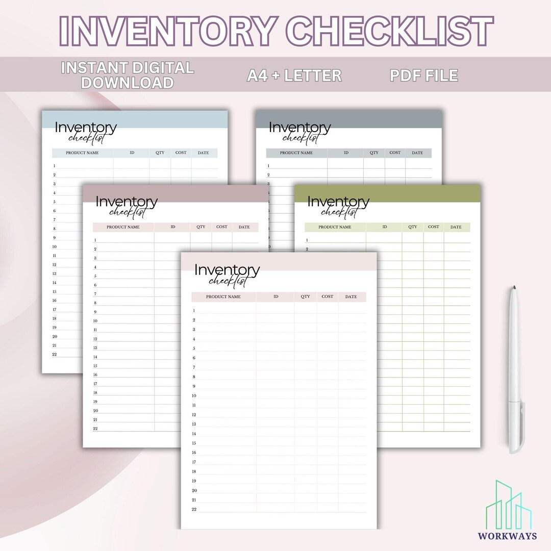 Inventory Checklist | Inventory Template Printable | Inventory Tracker ...