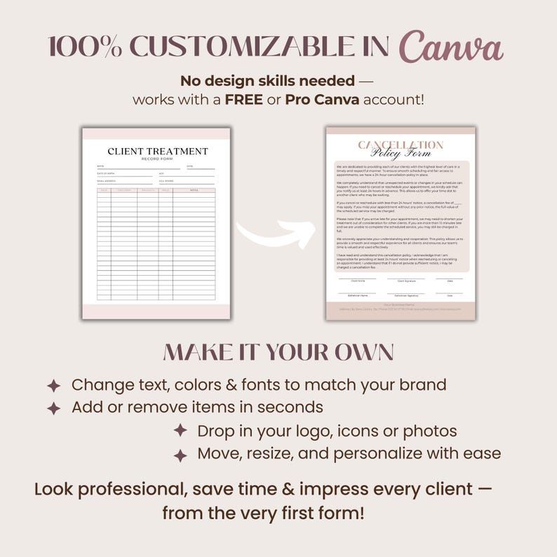 Client Treatment Record Form, Esthetician Forms Documents, Editable ...