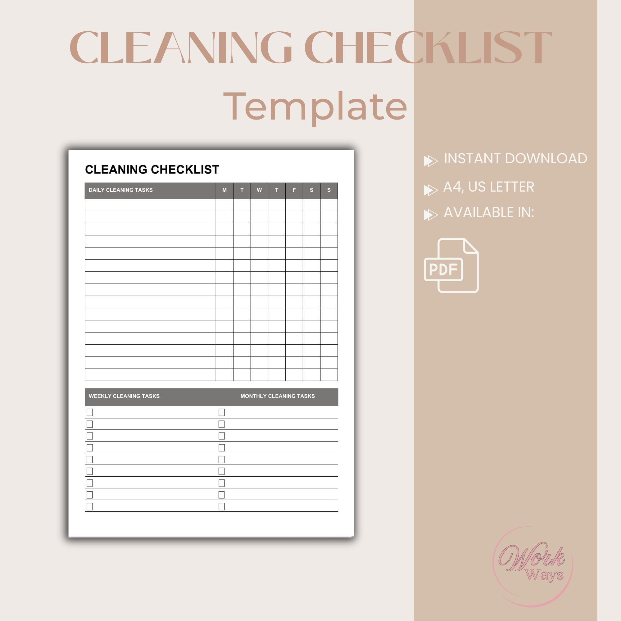 Printable Cleaning Checklist | Housekeeping Planner (PDF) - Etsy