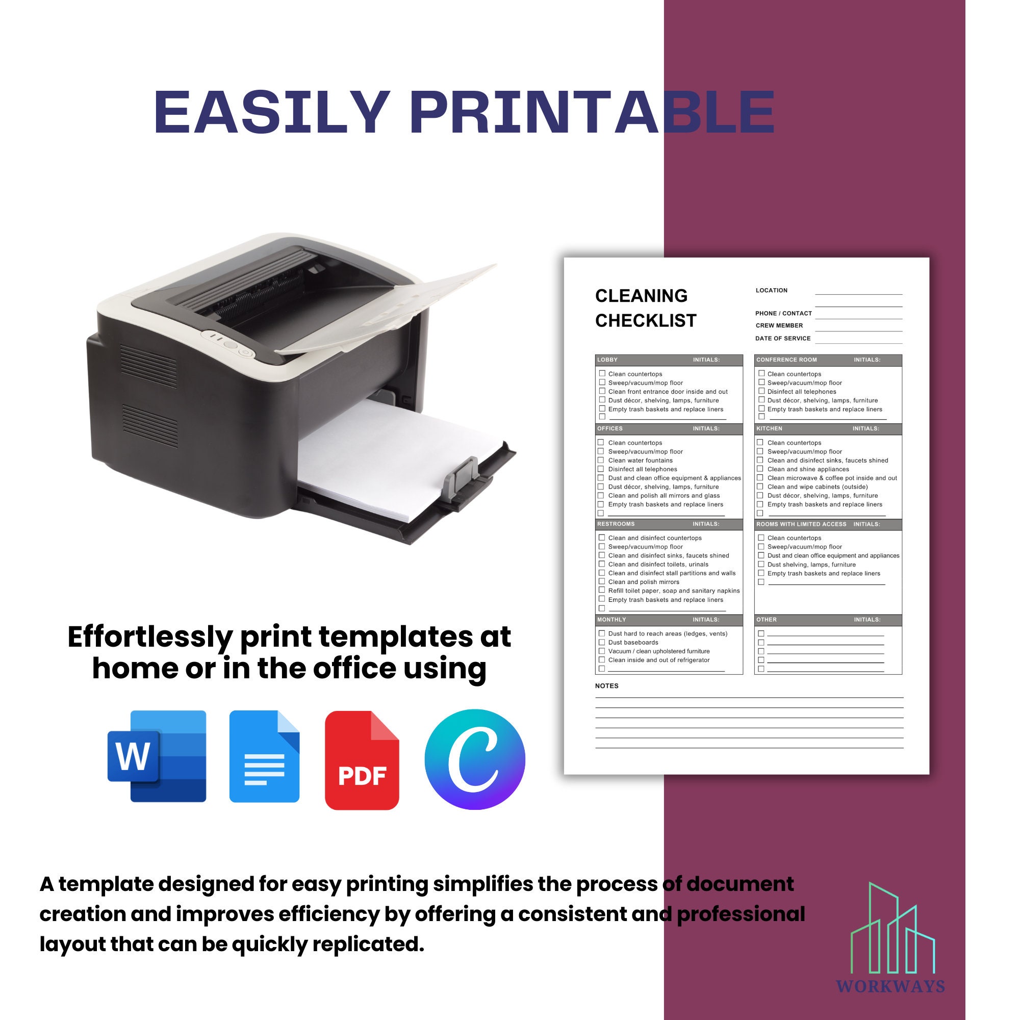 Cleaning Checklist Template | Cleaning Schedule | Professional Cleaning ...