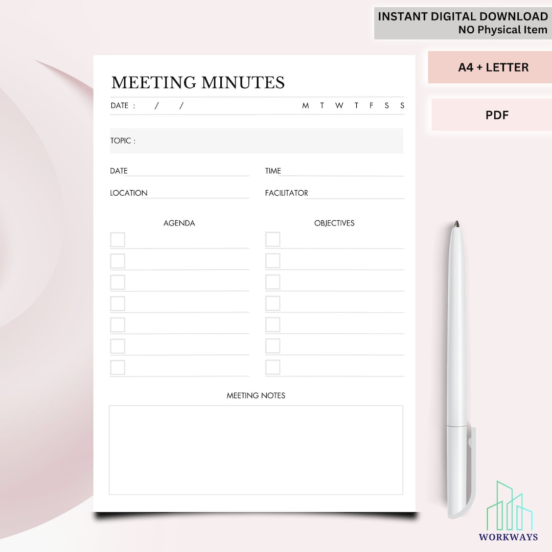 Meeting Agenda Template | Meeting Notes Template | Meeting Minutes - Etsy