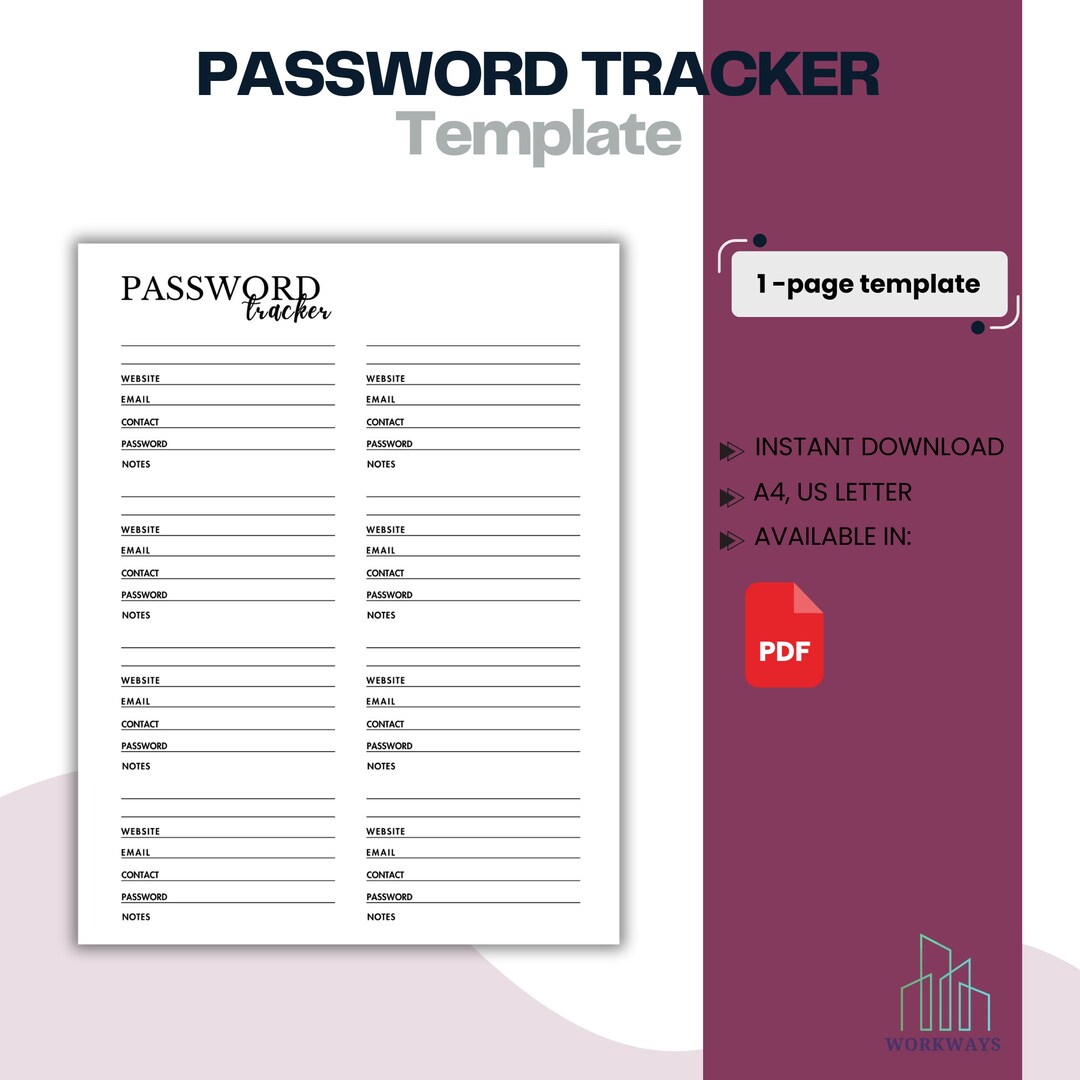Password Tracker Printable Template | Password Book | Password Log ...