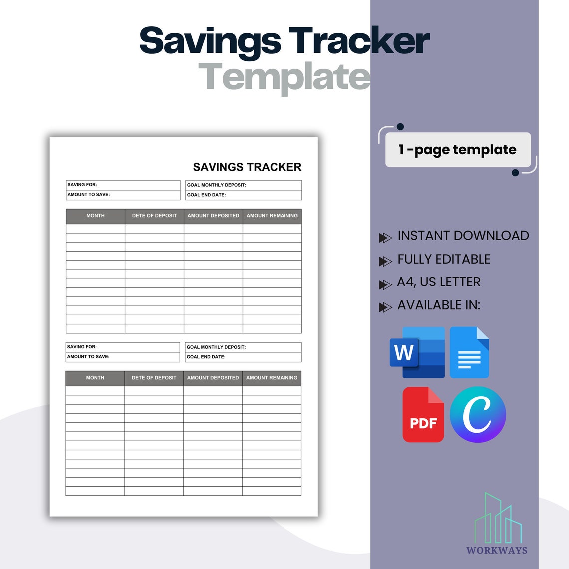Savings Tracker | Savings Challenge | Saving Goal Plan | Money Saving ...
