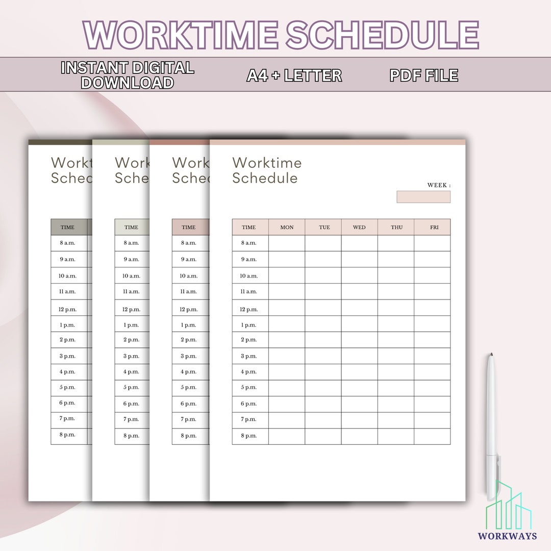 Worktime Schedule | Worktime Planner | Blocks Planning | Printable PDF - Etsy