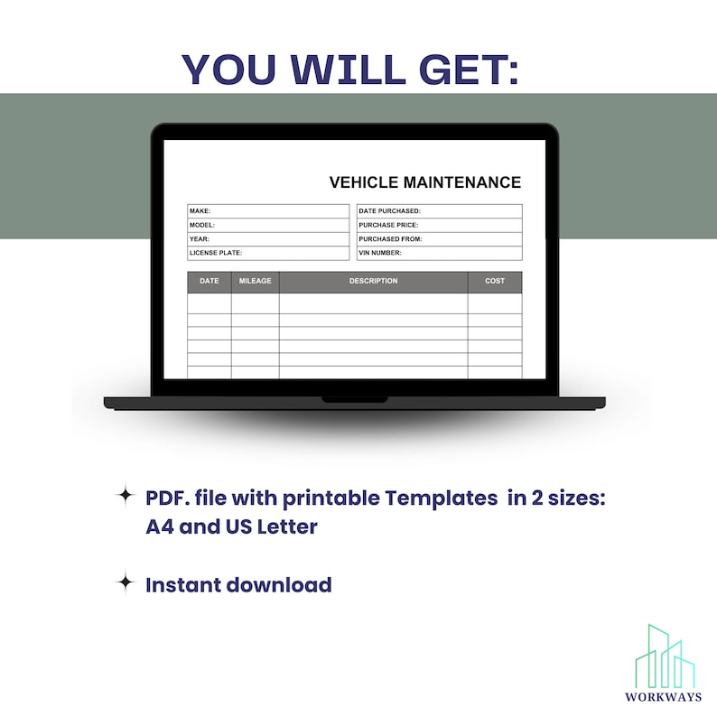 Printable Vehicle Maintenance Template | Car Repair Log| Car ...
