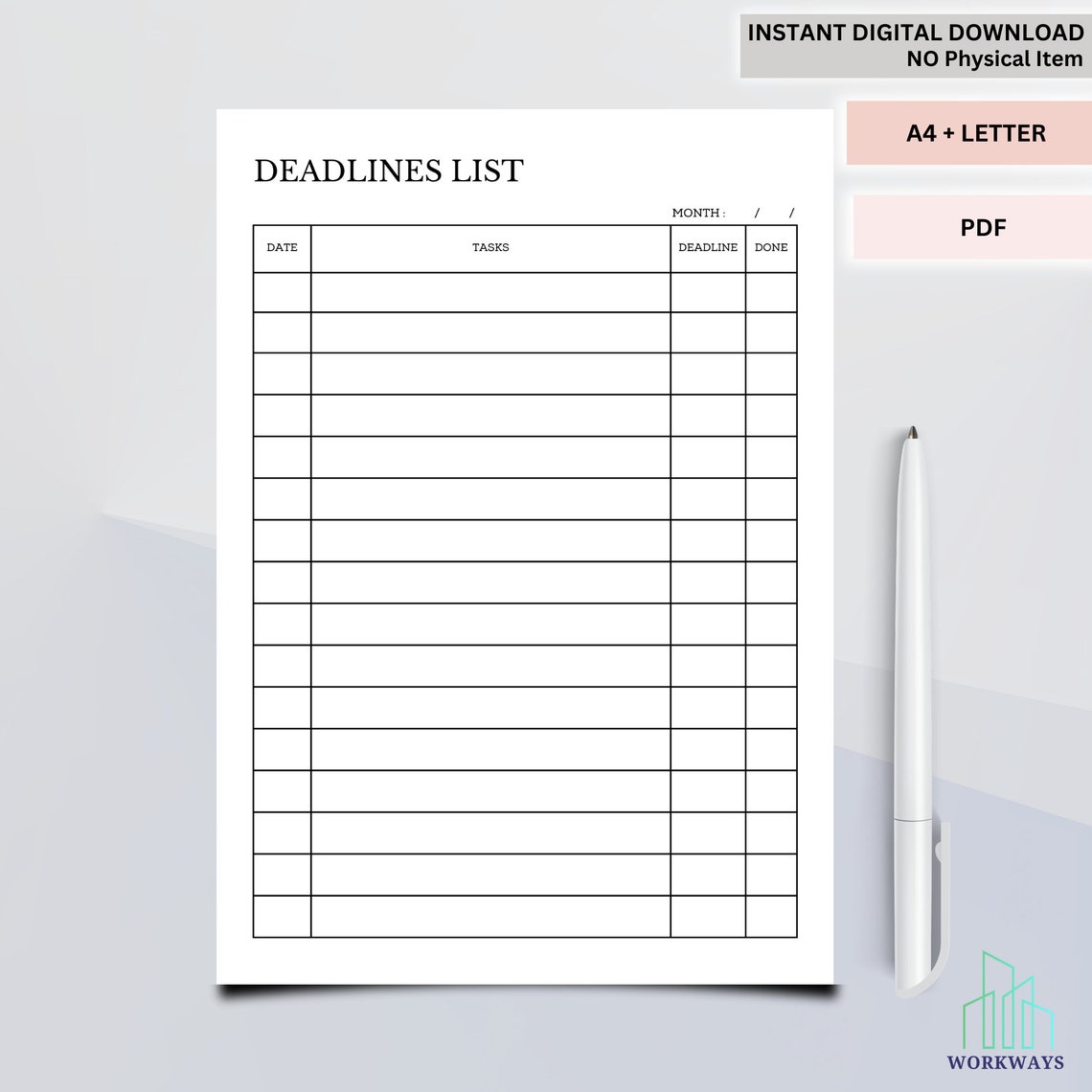 Deadlines Printable Template | Deadlines List | Daily to Do List - Etsy