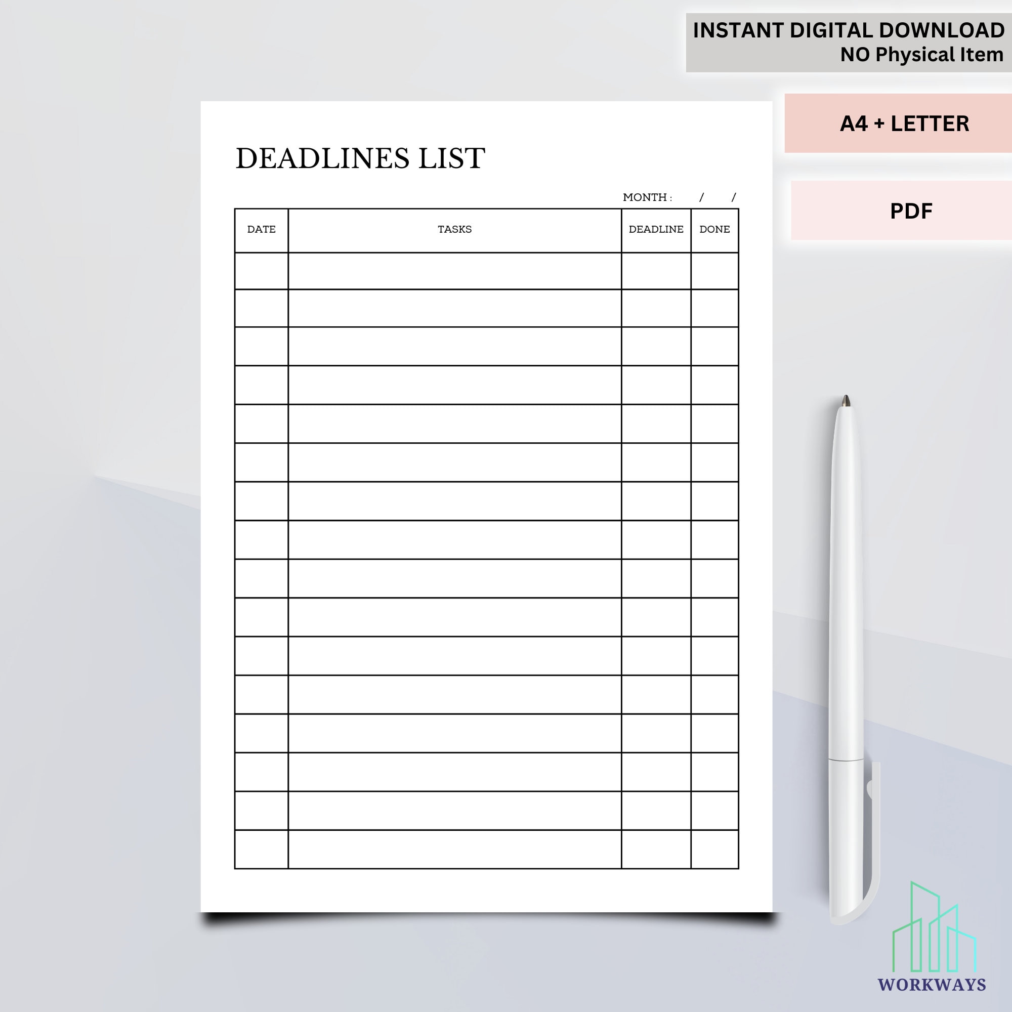 Deadlines Printable Template | Deadlines List | Daily to Do List - Etsy