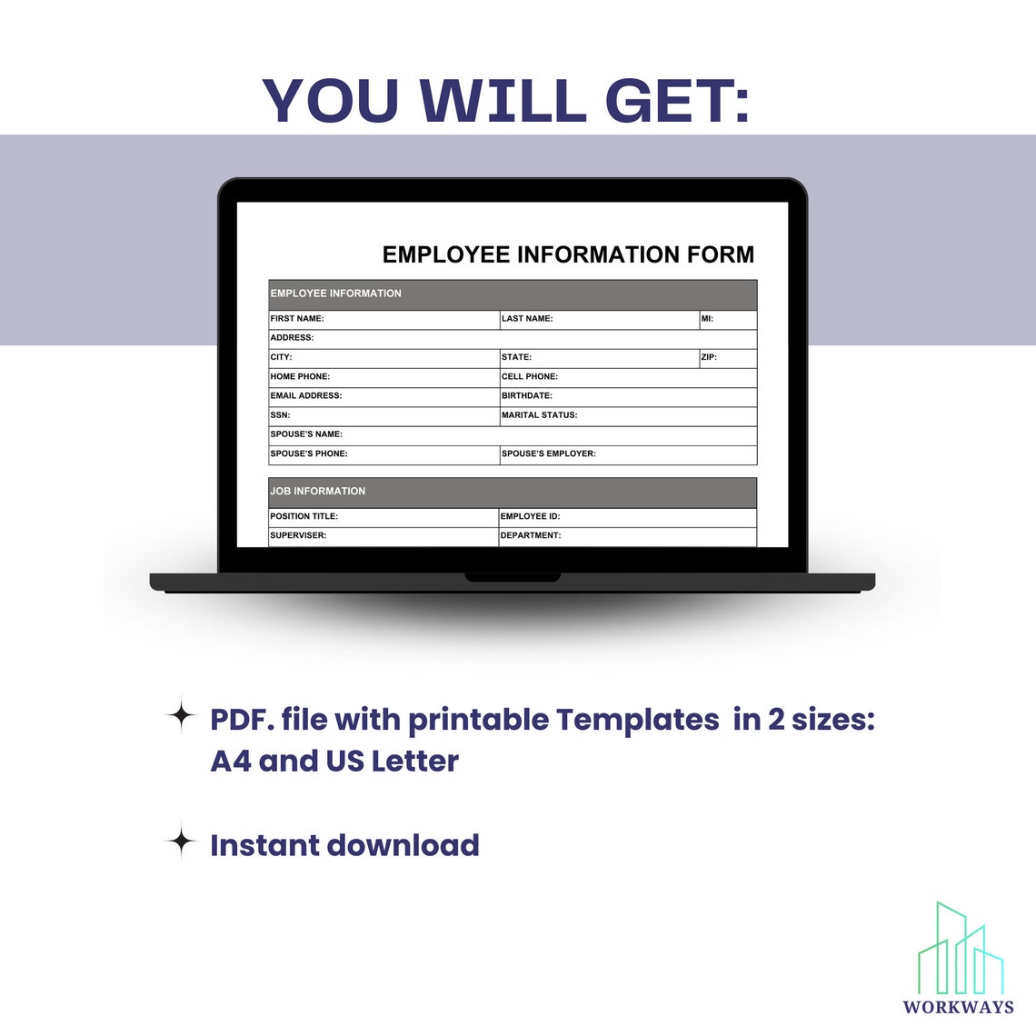 Printable Employee Information Form | New-hire Form | HR Template ...