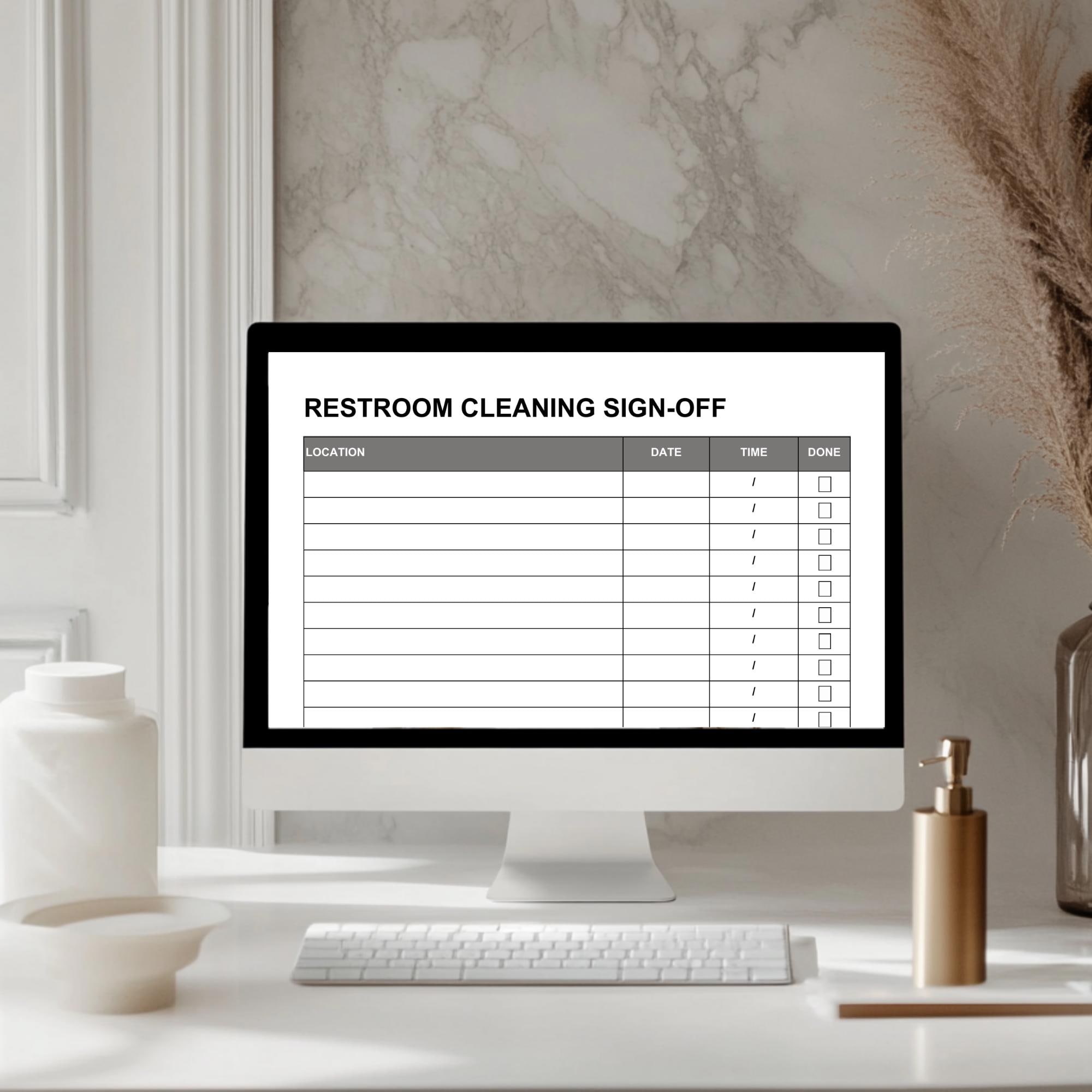 Restroom Cleaning Sign-off Template | Checklist, Log, Schedule (digital ...