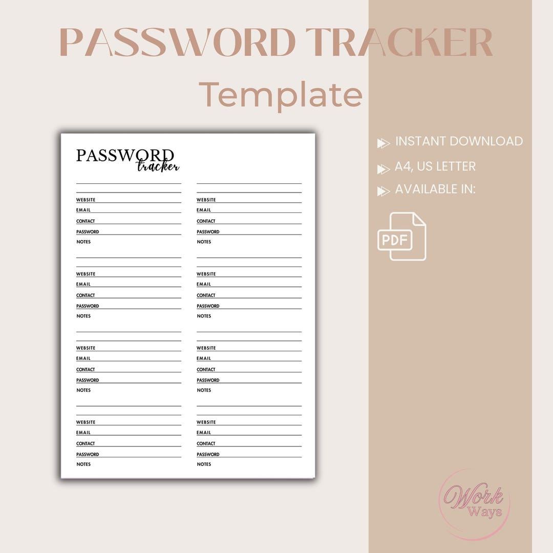Password Tracker Printable Template | Password Book | Password Log ...