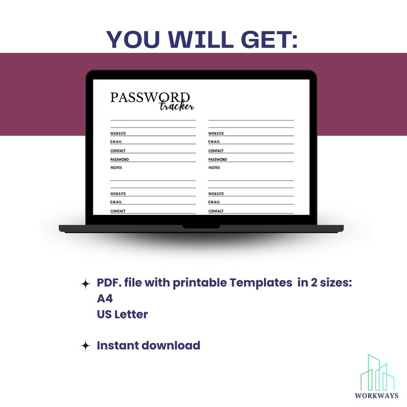 Password Tracker Printable Template | Password Book | Password Log ...
