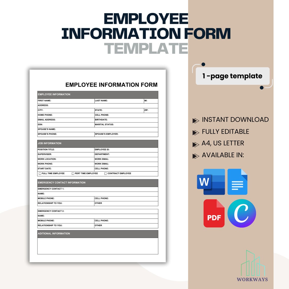 Employee Information Form New-hire Form HR Template Onboarding Form ...