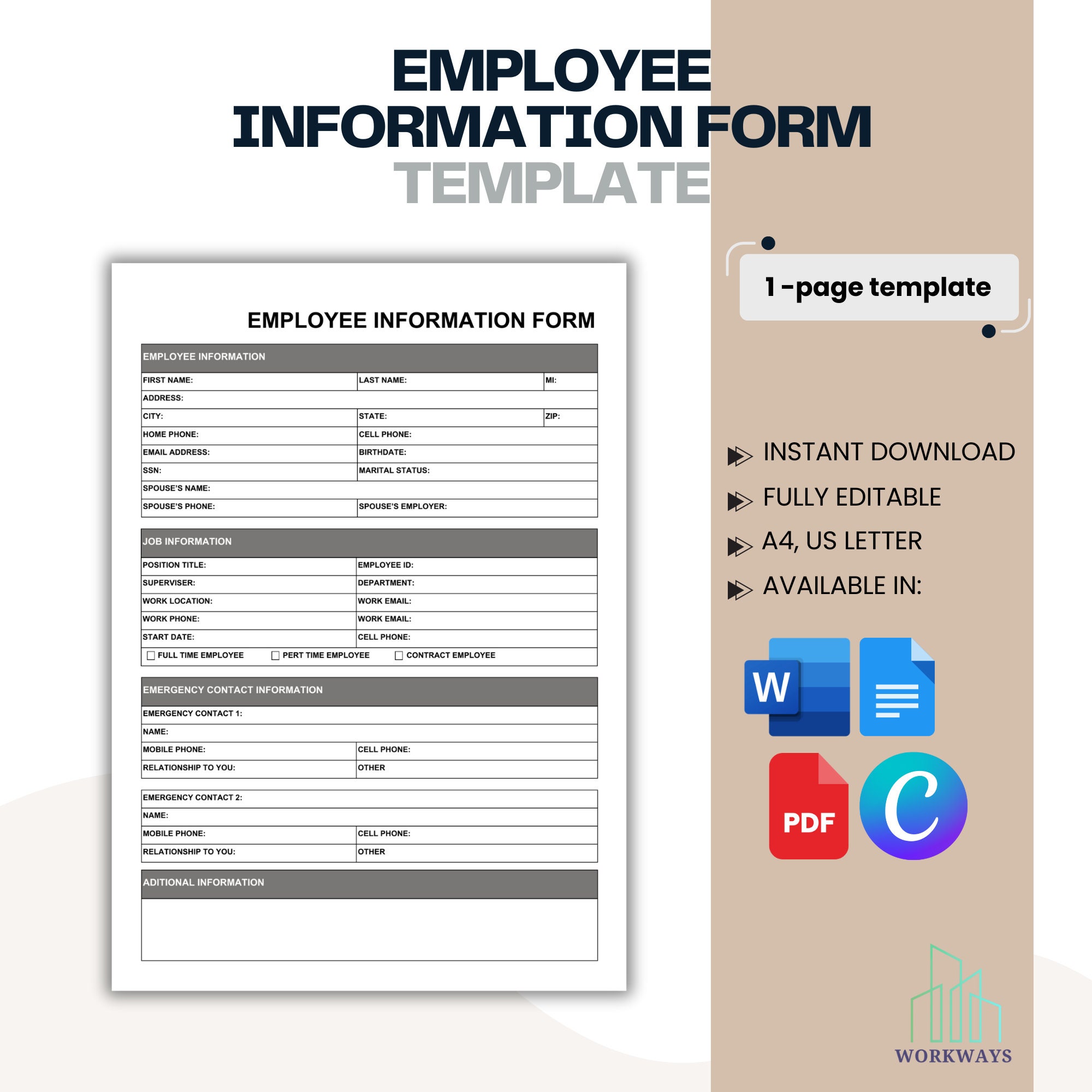 Employee Information Form New-hire Form HR Template Onboarding Form ...