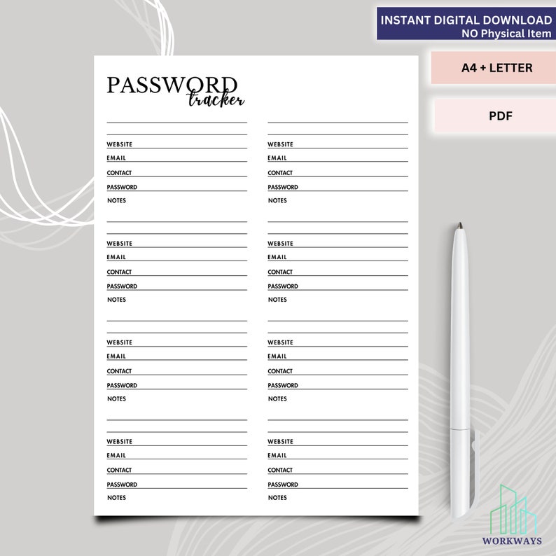 Password Tracker Printable Template | Password Book | Password Log ...