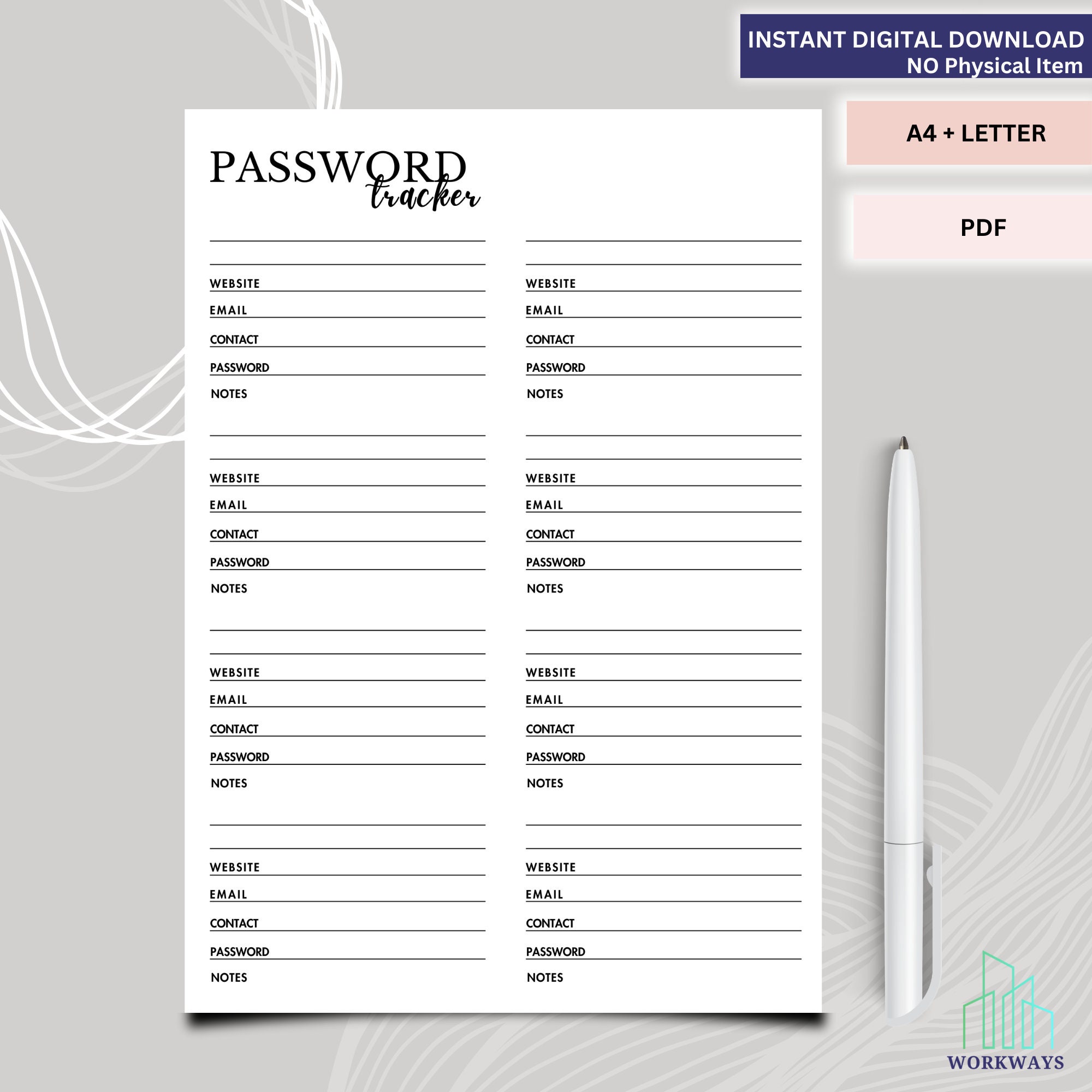 Password Tracker Printable Template | Password Book | Password Log ...