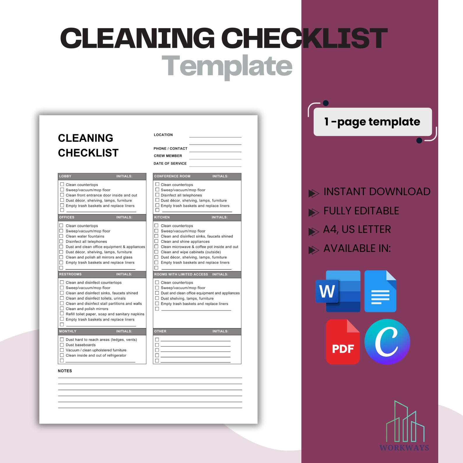 Cleaning Checklist Template | Cleaning Schedule | Professional Cleaning ...
