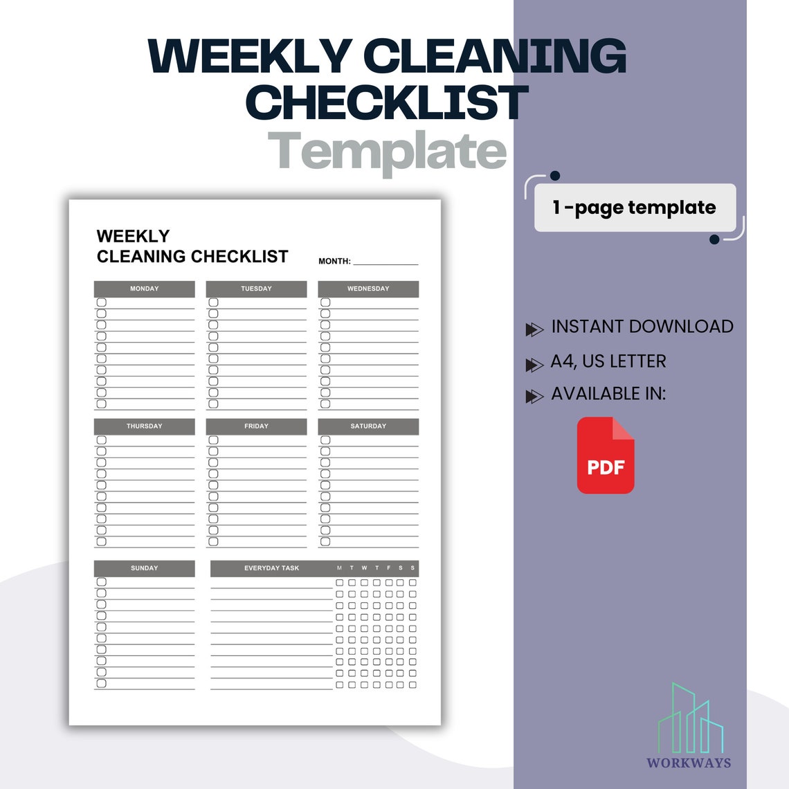 Weekly Cleaning Checklist Home Cleaning Schedule Office Cleaning ...