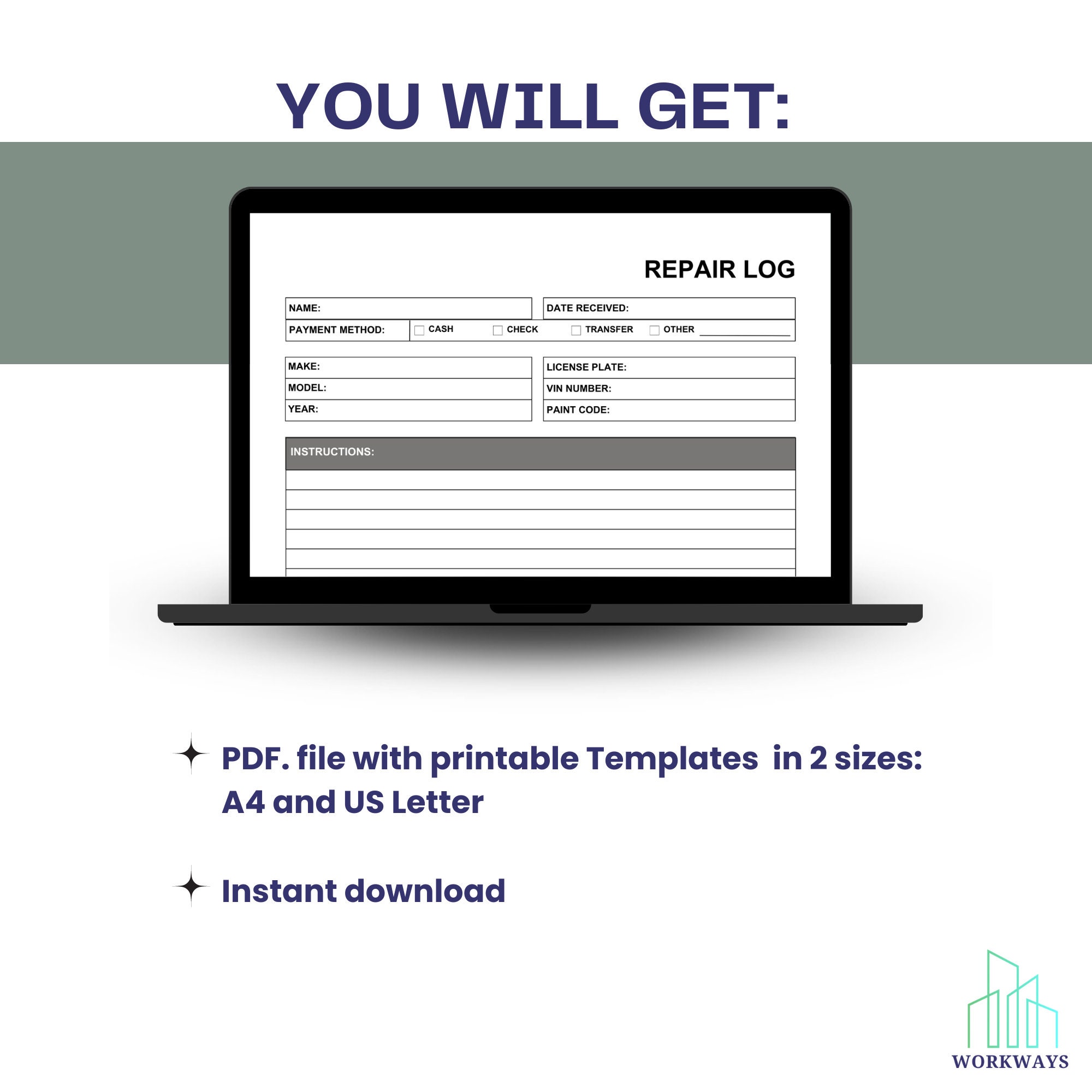 Printable Vehicle Repair Tracker Template | Car Repair Log| Car ...