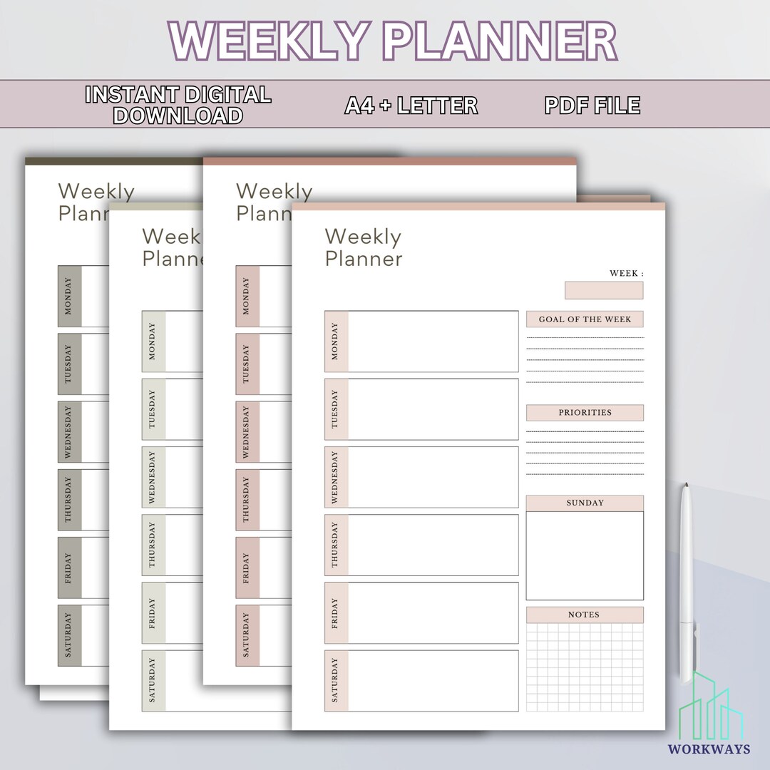 Weekly Planner Printable Weekly Task List Weekly Organizer Printable ...