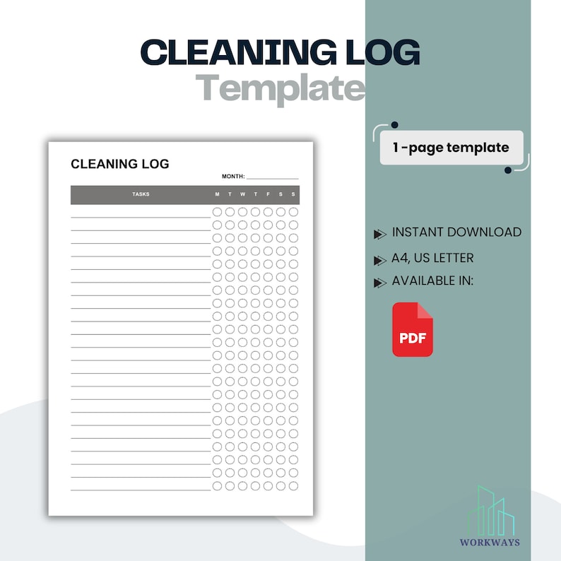 Cleaning Log Template Cleaning Checklist Cleaning Tracker Printable ...