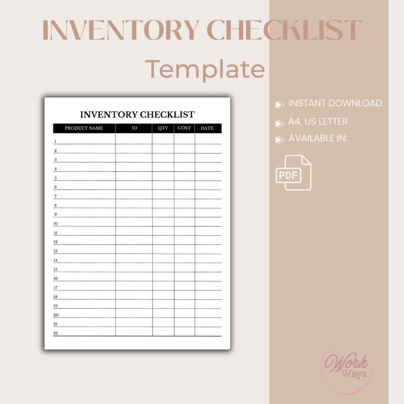 Inventory Checklist | Inventory Template Printable | Inventory Tracker ...