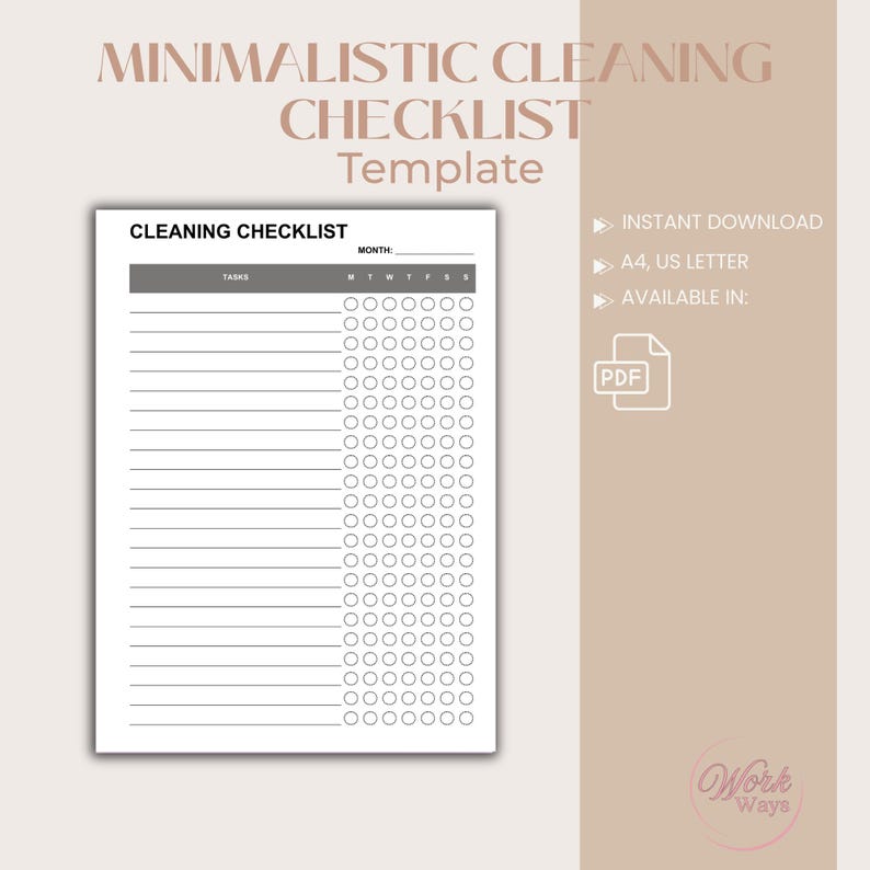 Simple Cleaning Checklist Printable | Minimalistic Cleaning Tasks ...