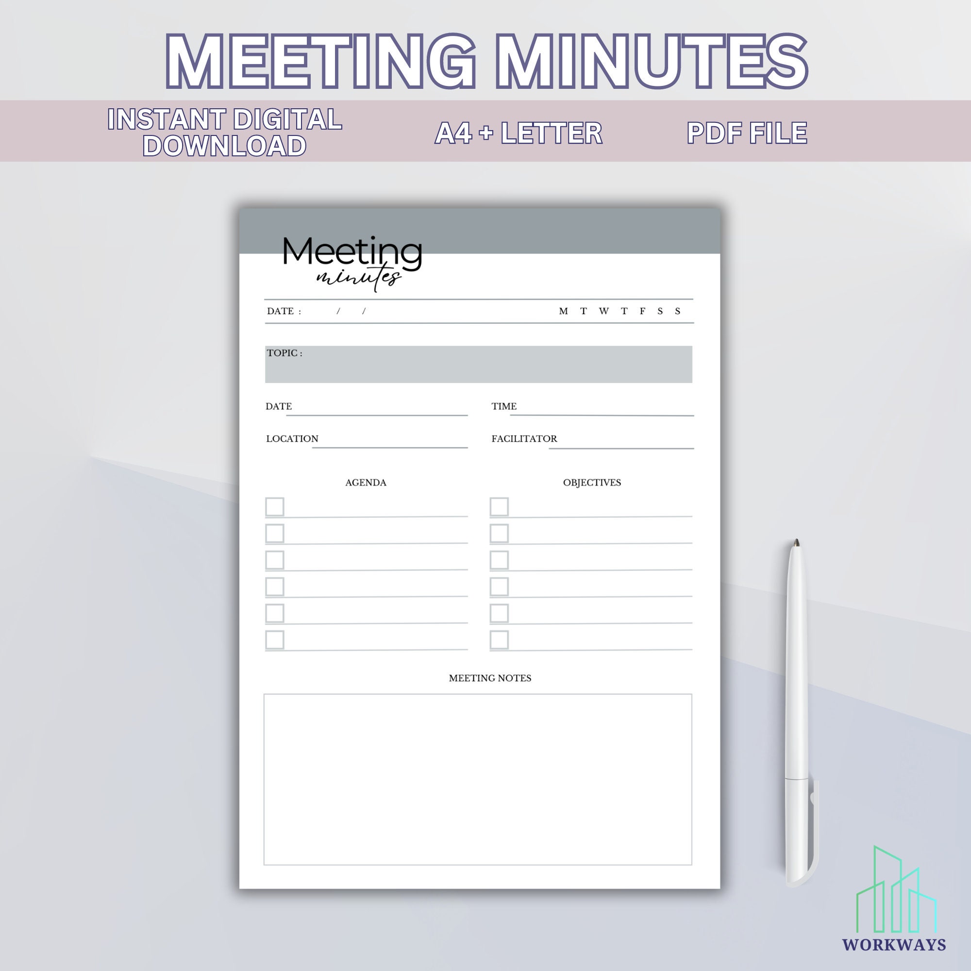 Meeting Notes Printable | Meeting Agenda | Meeting Notes Template ...