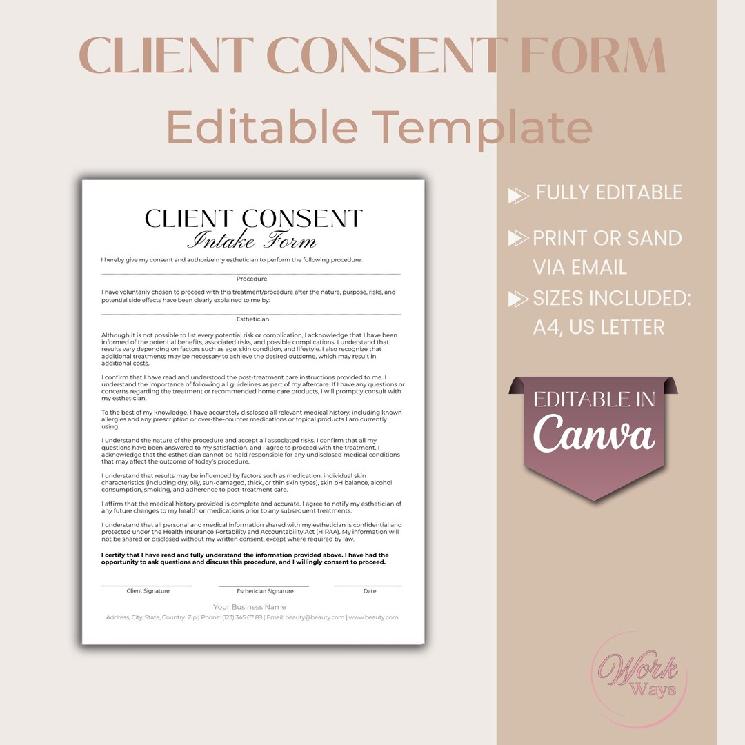 Client Consent Form, Skincare Forms, Esthetician Consultation Forms ...