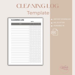Cleaning Log Template | Cleaning Checklist | Cleaning Tracker ...
