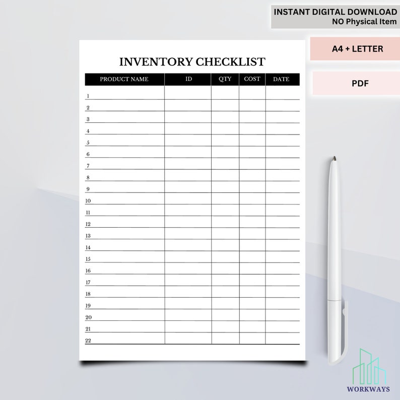 Inventory Checklist | Inventory Template Printable | Inventory Tracker ...