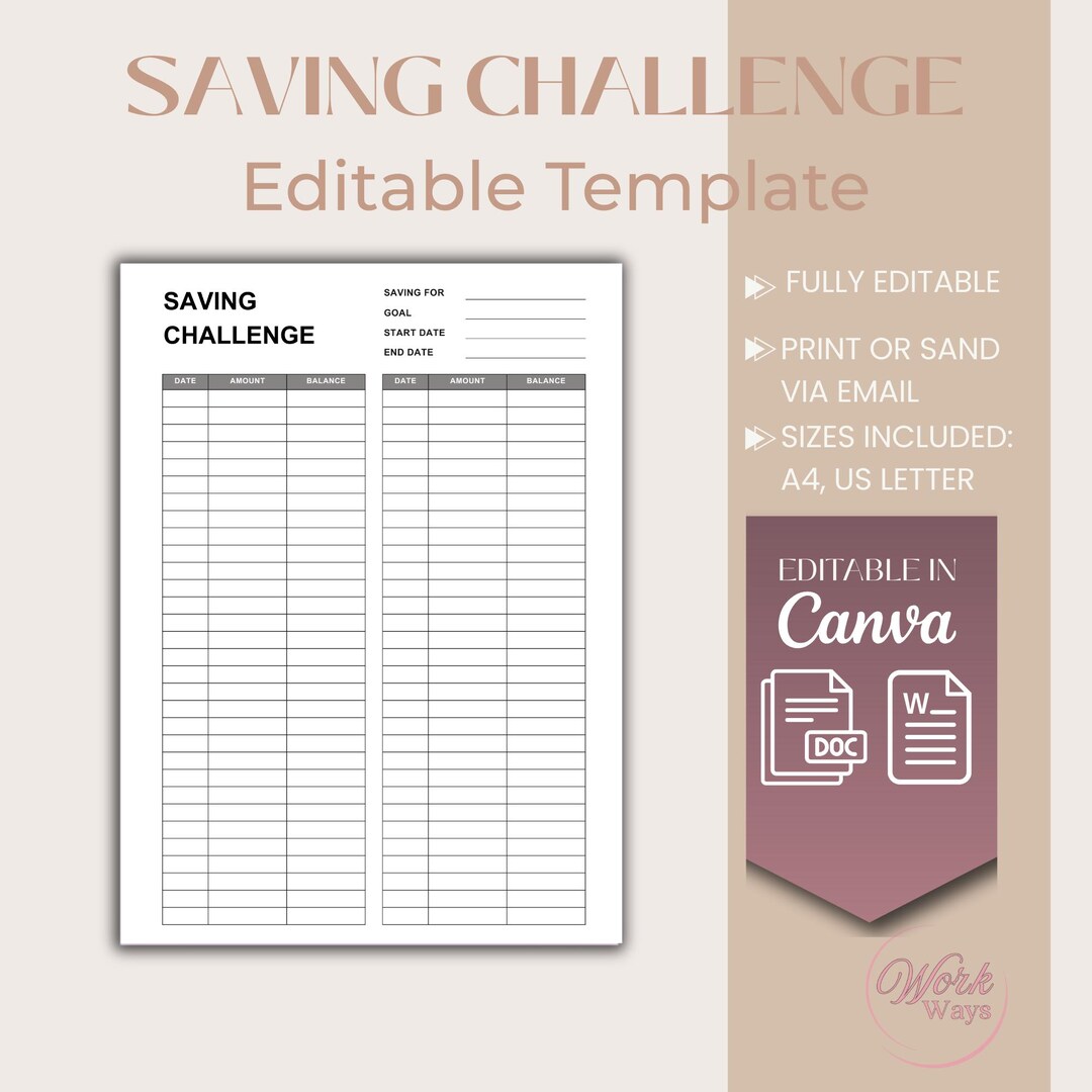 Saving Challenge Template | Money-saving Template | Budget Challenge ...