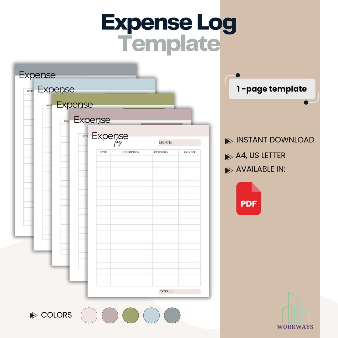 Printable Template Expense Log | Spending Tracker | Budget Planner ...