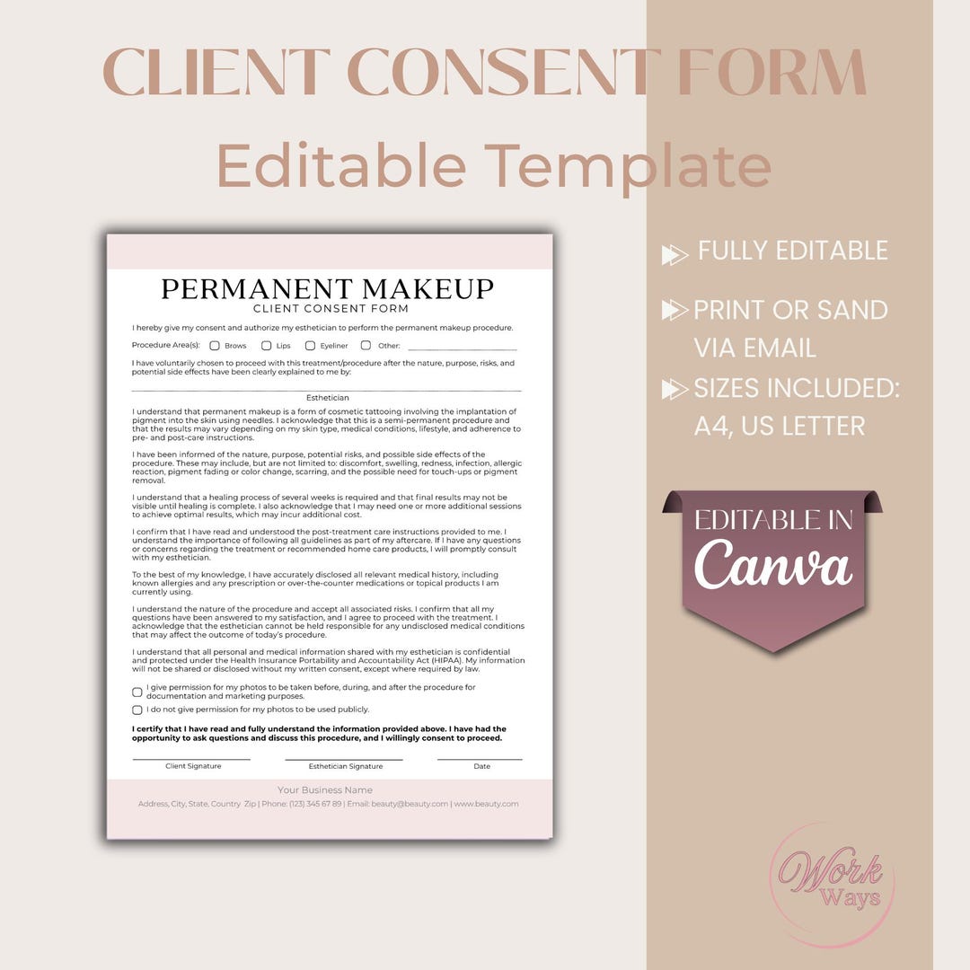 PMU Client Consent Form, Permanent Makeup Forms, Esthetician Forms ...