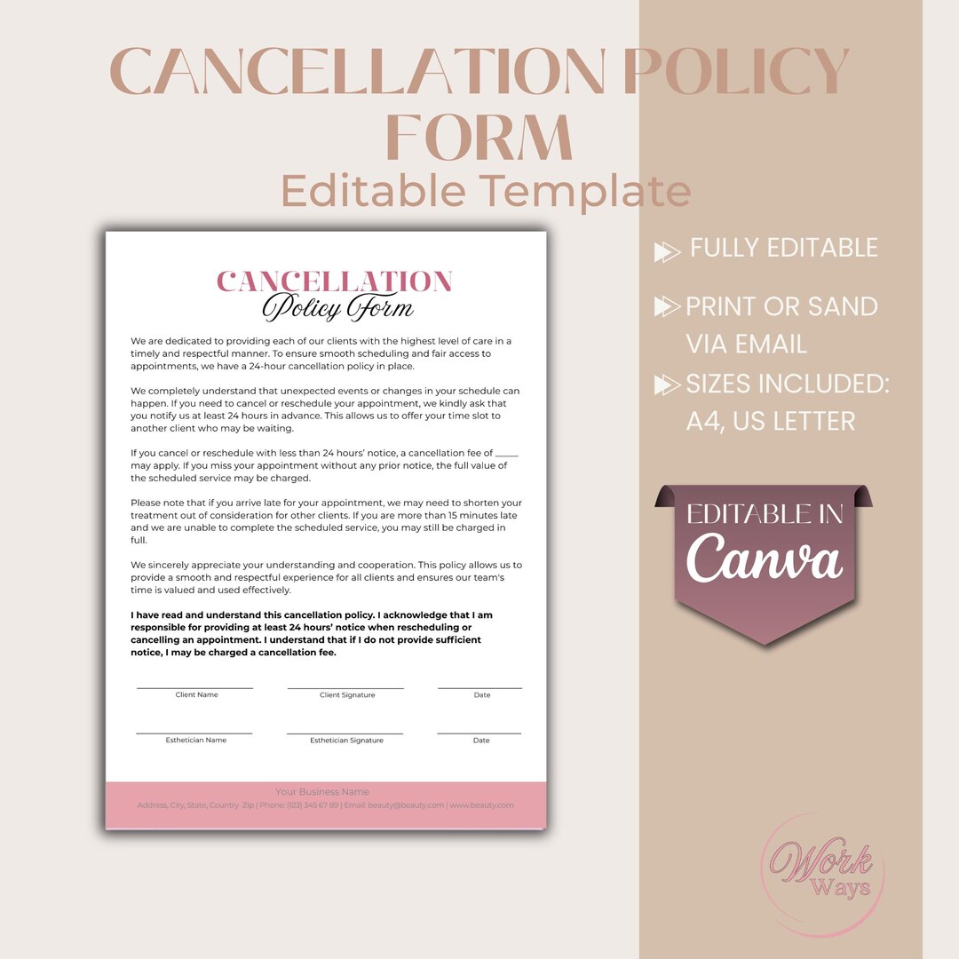 No Show Policy, Cancellation Policy Form, Salon Policy, Esthetician ...