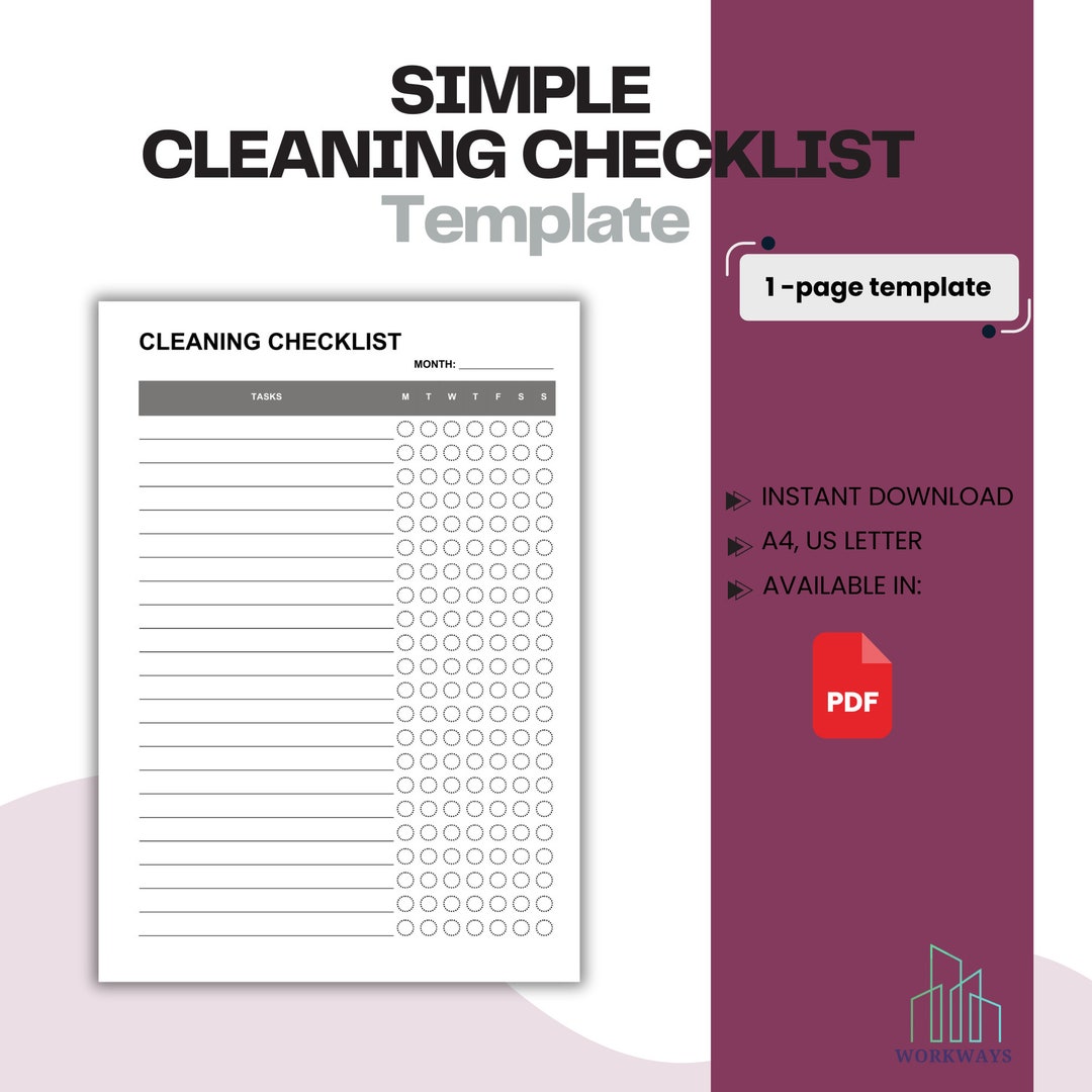 Simple Cleaning Checklist Printable Minimalistic Cleaning Tasks ...