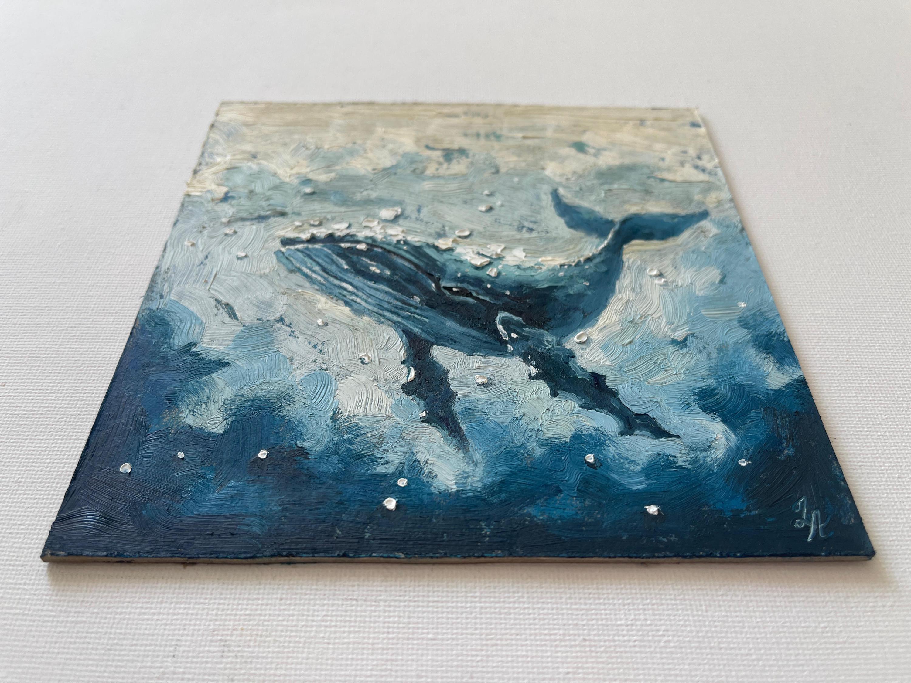 Humpback Whale Oil Painting Original Art Animals Artwork Marine Wall Decor Gifts for Him Small ...