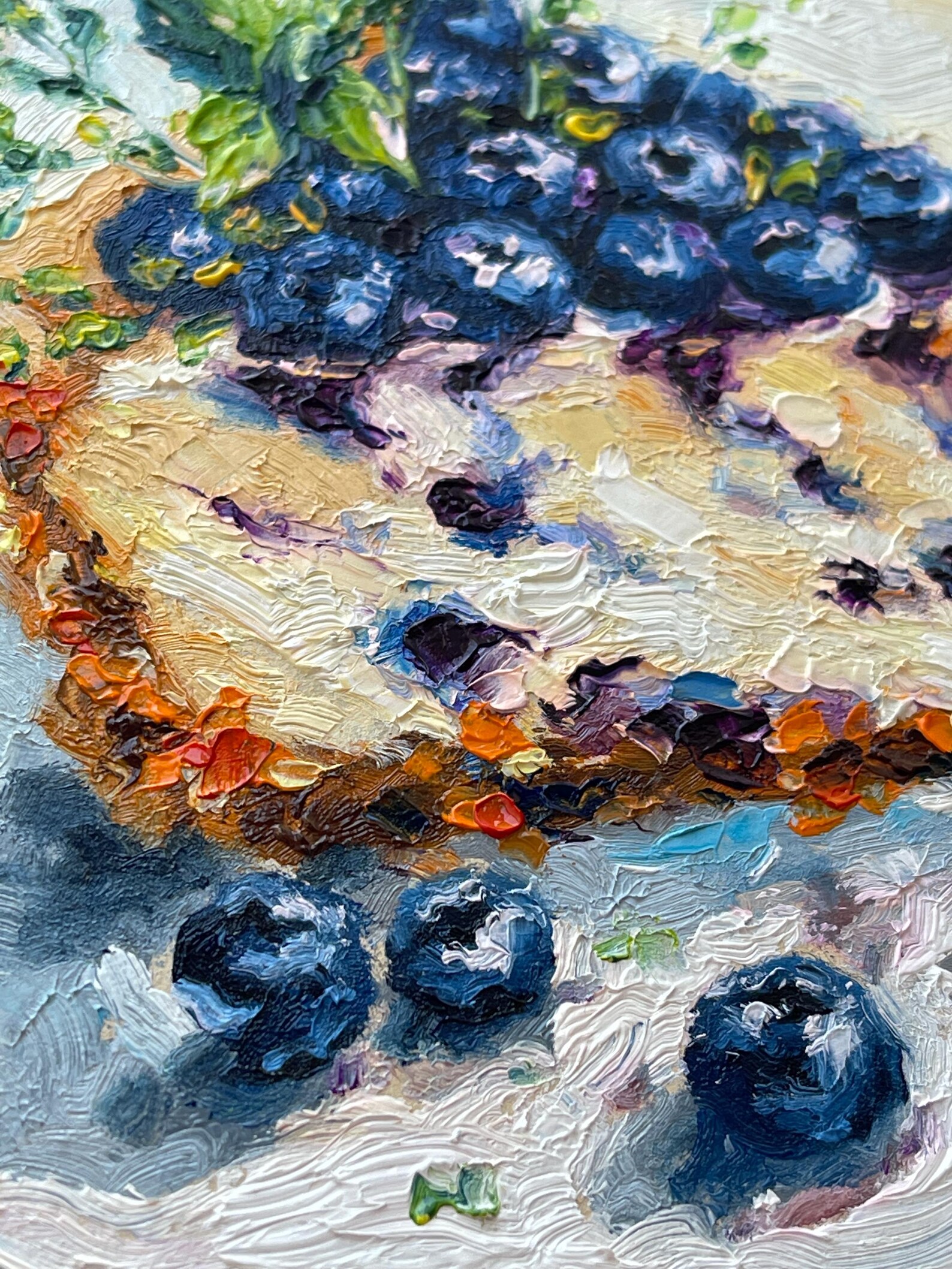Blueberry Cake Oil Painting Kitchen Wall Art Cheesecake Impasto Artwork ...